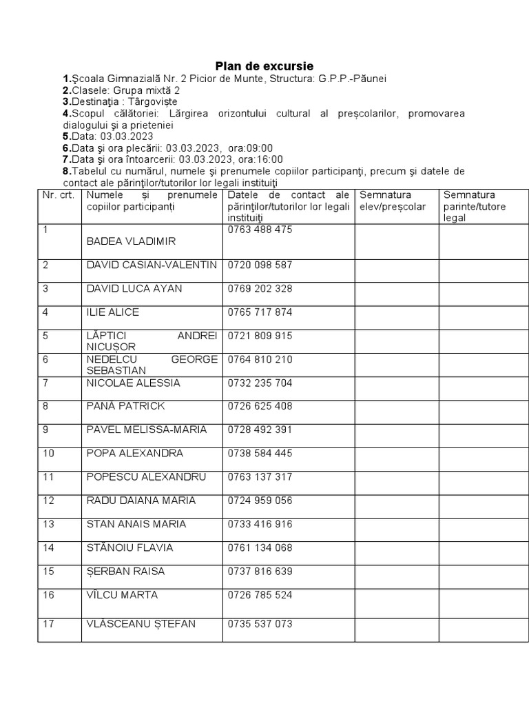 Plan de Excursie | PDF