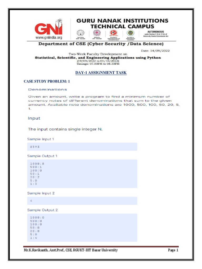 Python Day-1 FDP Assignment Task From Ravikanth | PDF