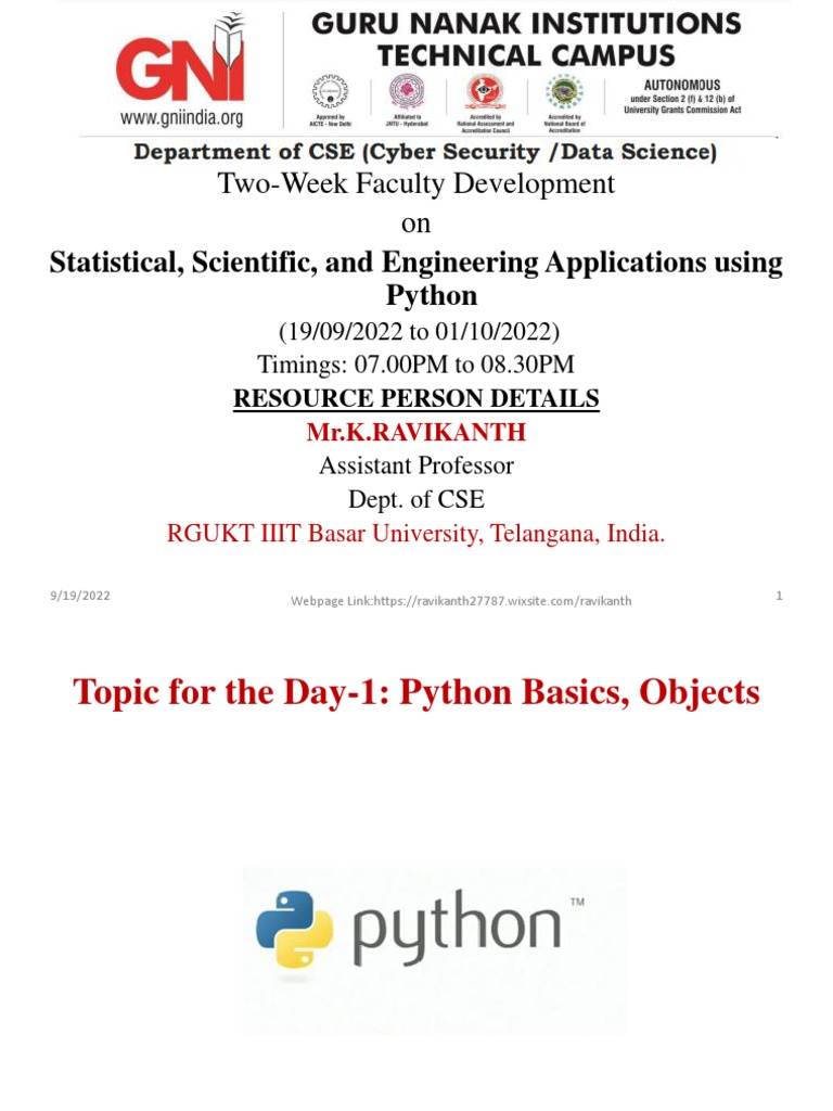 SSES Using Python Presentation Day-1 | PDF | Data Type | Boolean Data Type