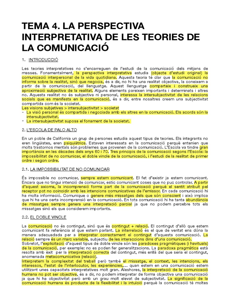 TEMA 4. LA PERSPECTIVA INTERPRETATIVA DE LES TEORIES DE LA COMUNICACIÓ | PDF