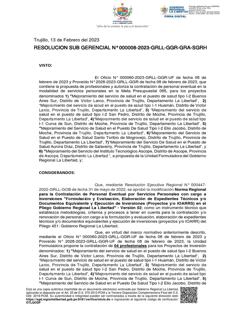 RSG #008-2023-Grll-Ggr-Gra-Sgrh PDF | PDF | Regulación | Ciencias Políticas