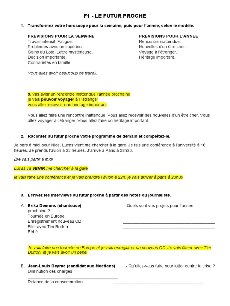 Le Futur Proche - Exercices | PDF