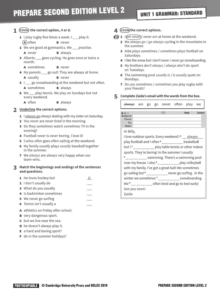 PREPARE 2 Grammar Standard Unit 01 | Download Free PDF | Leisure | Entertainment