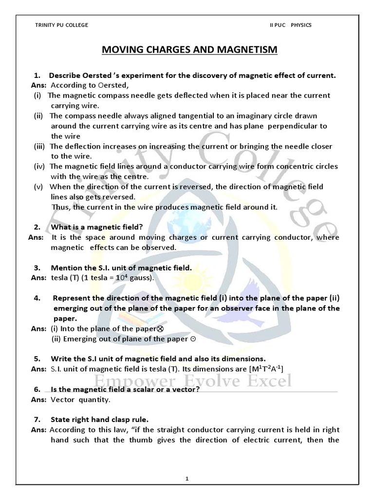 Physics: Moving Charges & Magnetism | PDF | Magnetic Field | Electron