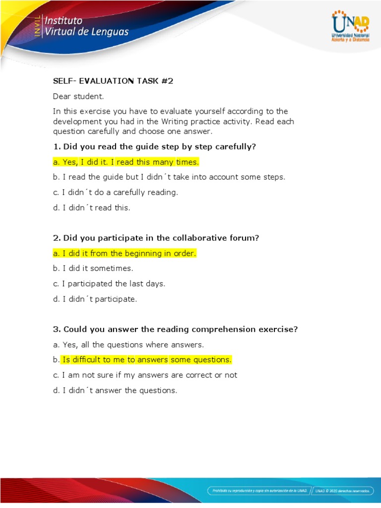 Appendix 1 - Self-Evaluation Task 2 | PDF
