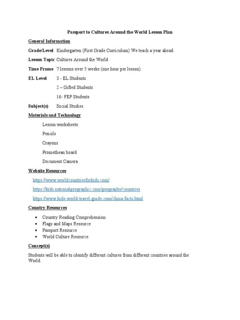 Passport To Cultures Around The World Lesson Plan | PDF | Foreign ...