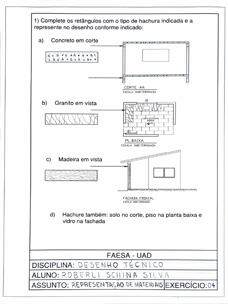 Exercício 4 - Hachuras de Materias - Roberli Schuina Silva | PDF