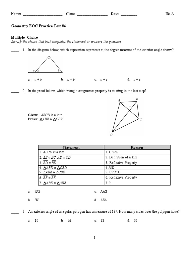 Geometry Eoc Practice Test 4 | PDF | Triangle | Rectangle
