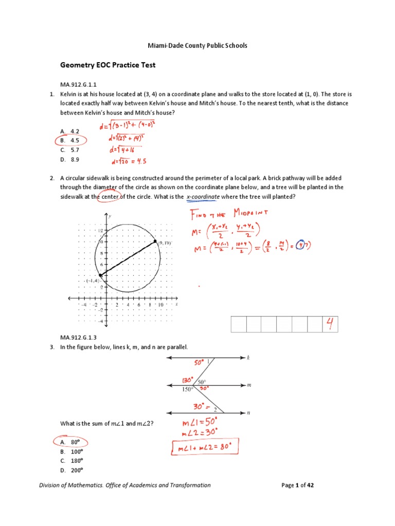 Geometry EOC Practice Test Solutions (Complete) | PDF | Tetrahedron | Area