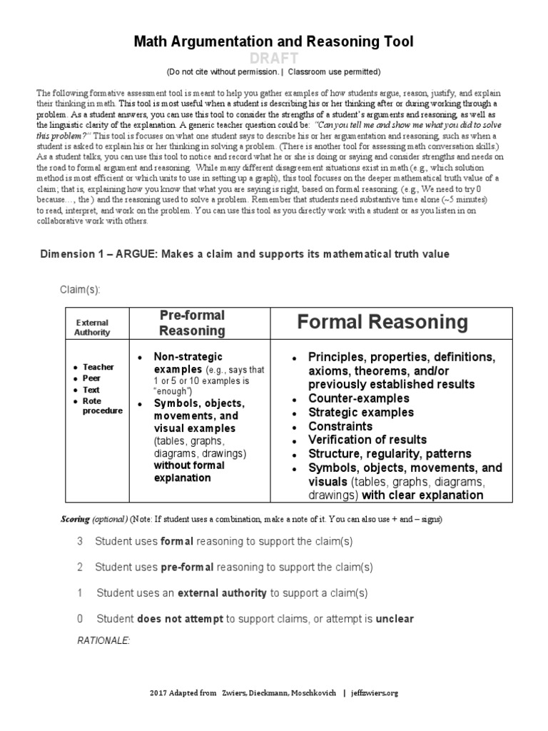 Math Reasoning Tool for Teachers | PDF | Reason | Mathematics