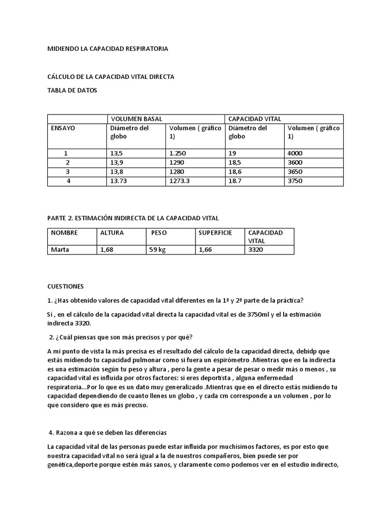 Valores Normales de Capacidad Pulmonar | PDF