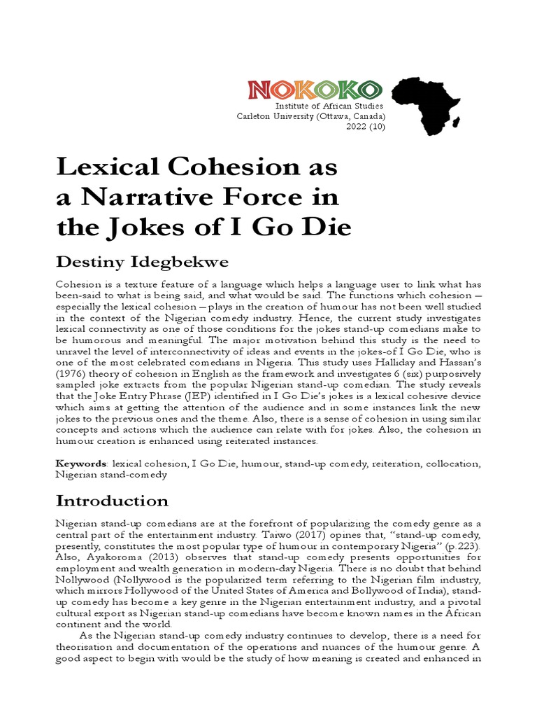 Lexical Cohesion as a Narrative Force in I Go Die's Jokes | PDF | Jokes ...