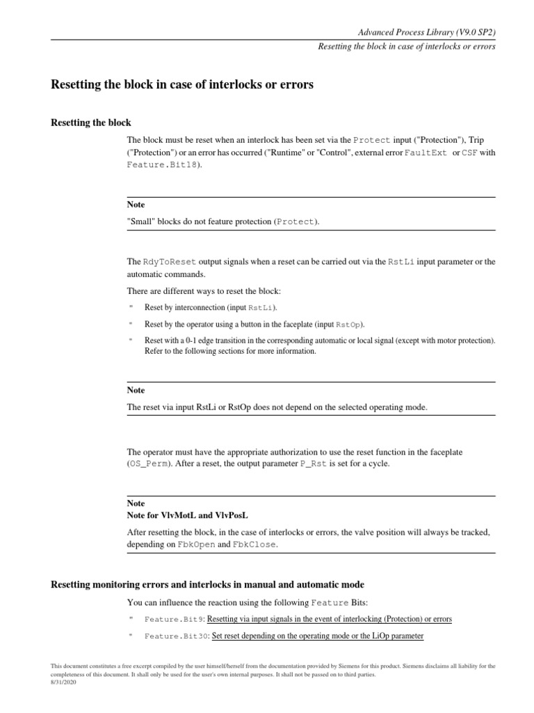PCS7 - Resetting The Block in Case of Interlocks or Errors | PDF | Feedback | Computing
