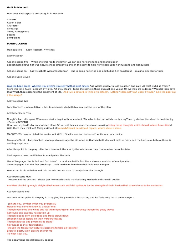 English Gcse Macbeth Revision Guide With Quotes | PDF | Macbeth