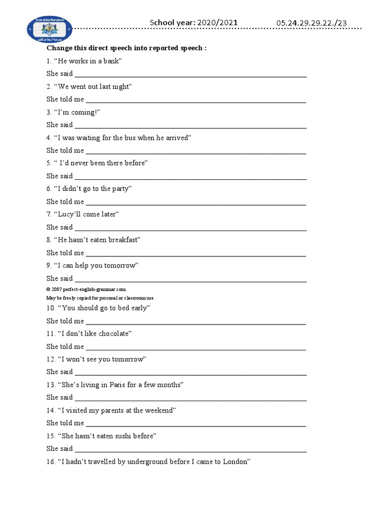 Change This Direct Speech Into Reported Speech | PDF