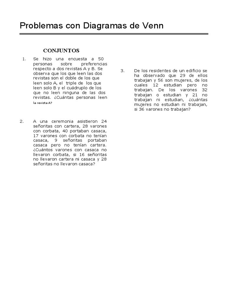 Diagramas de Venn Ejercicios | PDF