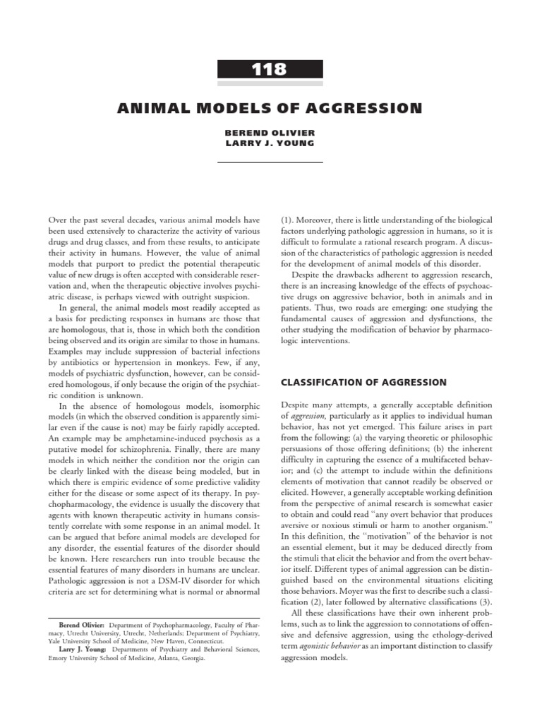 Animal Models of Agression | PDF | Aggression | Serotonin