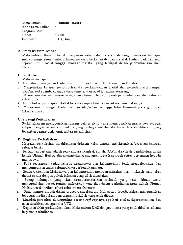0702038302-SAP Ulumul Hadits | PDF
