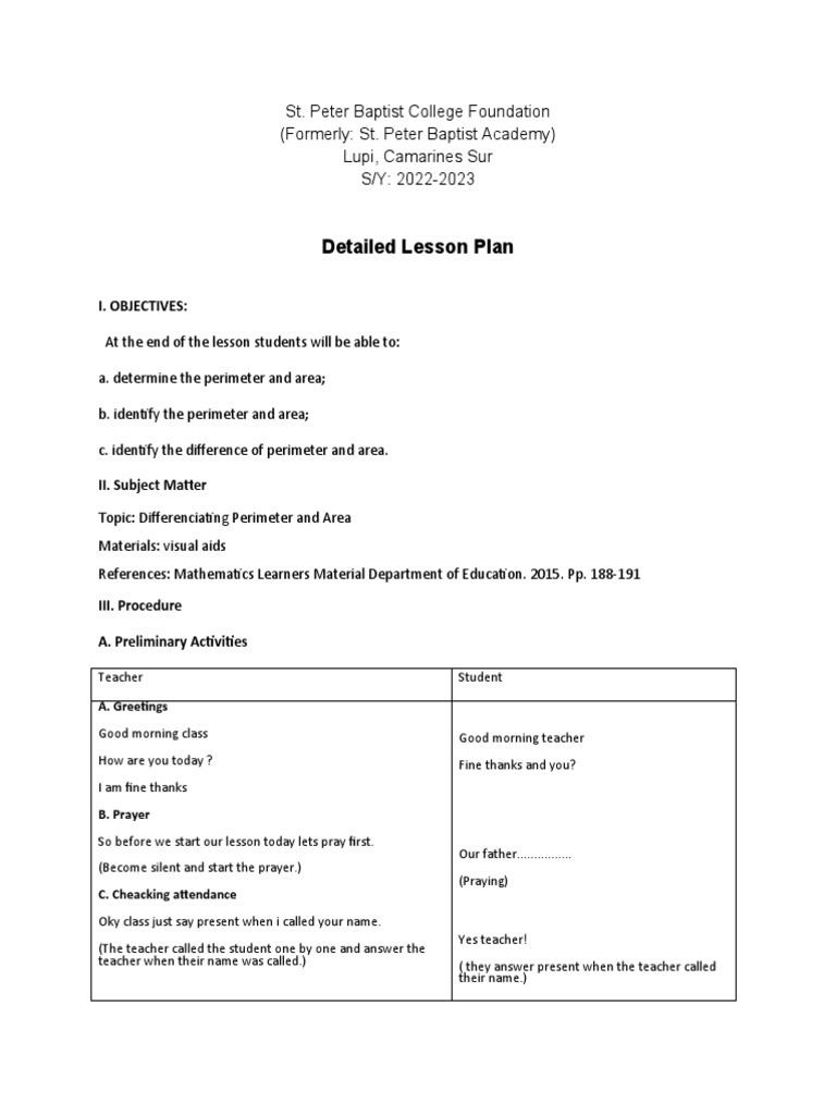 Lesson Plan | PDF | Area | Rectangle