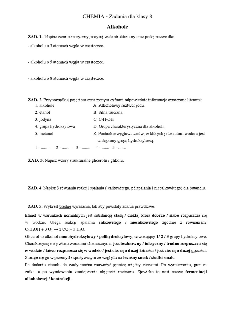 CHEMIA - Zadania kl.8-1 PDF | PDF