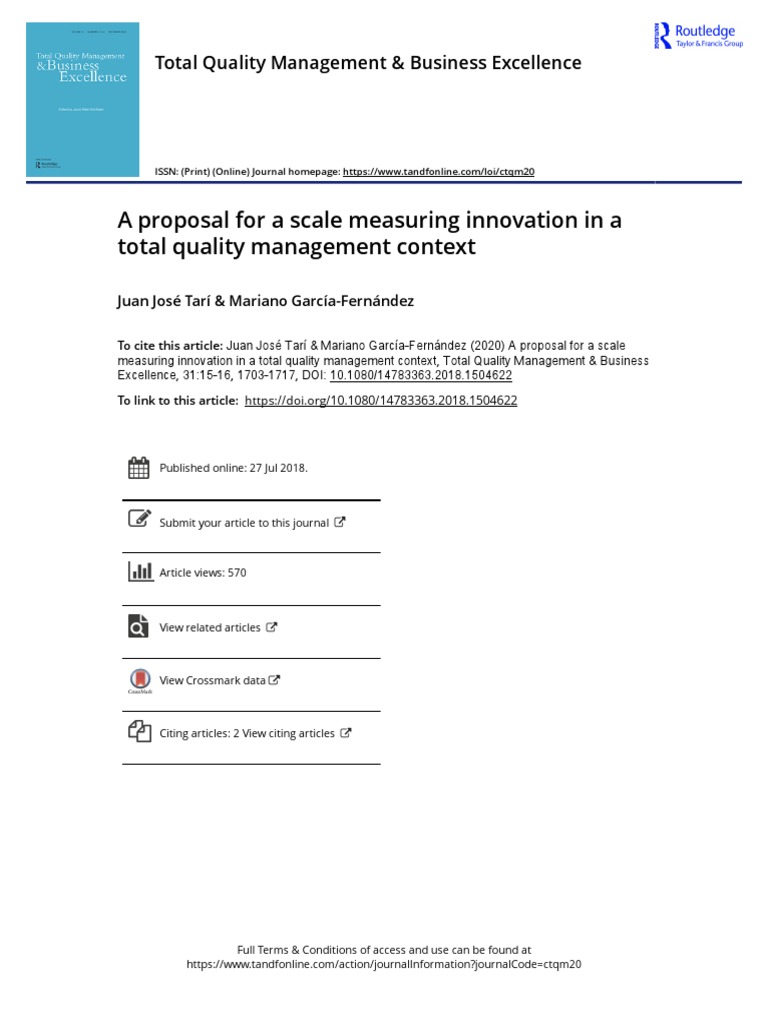 A Proposal For A Scale Measuring Innovation In A Total Quality