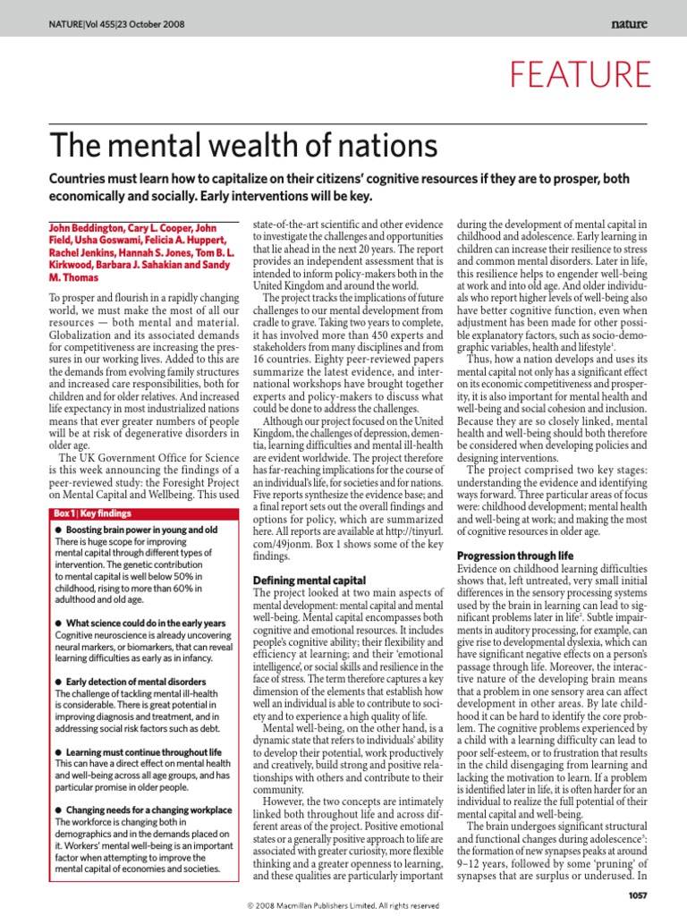 Beddington Mental Wealth Nature 2008 | PDF | Mental Health | Mental Disorder
