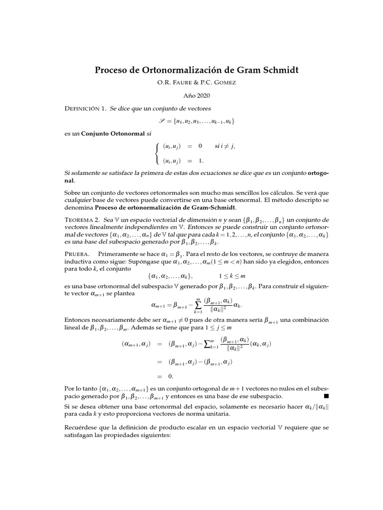 Metodo de Gram Schmidt 2020 | PDF | Espacio vectorial | Base (álgebra lineal)