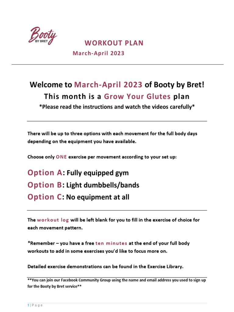 Booty by Bret: March-April 2023 Plan | PDF | Anatomical Terms Of Motion ...