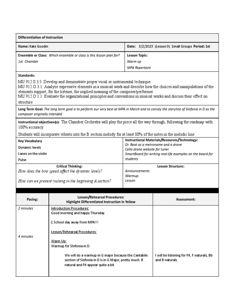 Differentiation Lesson Plan | PDF | Chamber Music