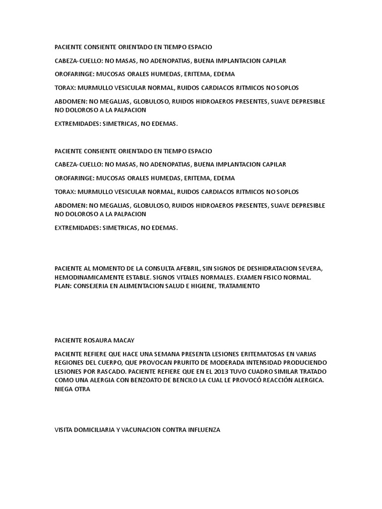 Paciente Consiente Orientado en Tiempo Espacio | PDF