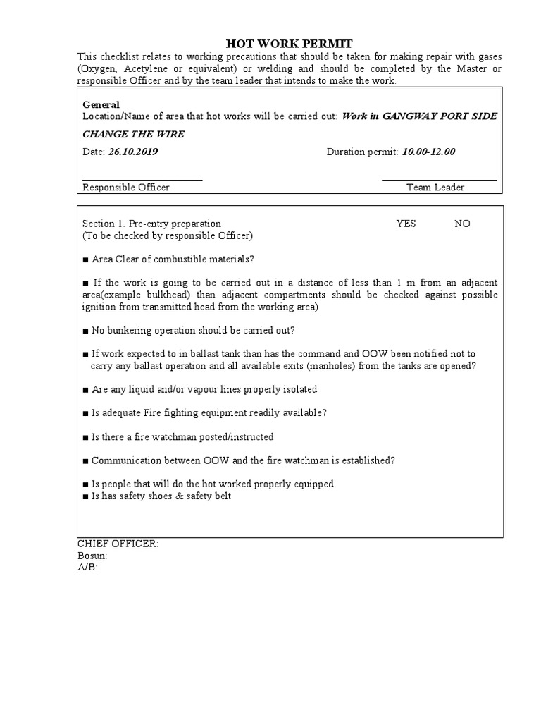 Hot Work Permit | PDF