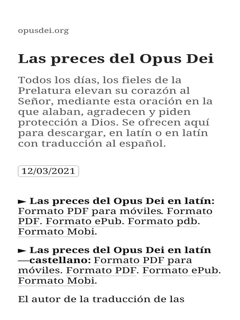 Las Preces Del Opus Dei en Latín | PDF | Oración | Intercesión