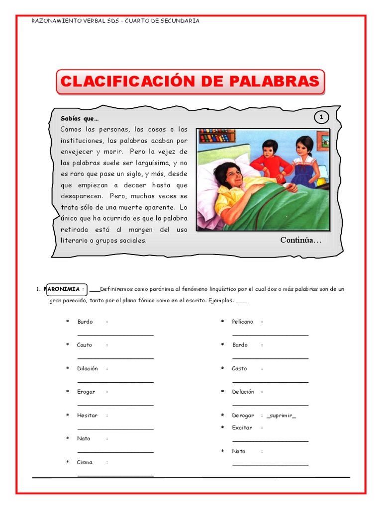 Clasificación de Las Palabras para Cuarto de Secundaria | PDF ...