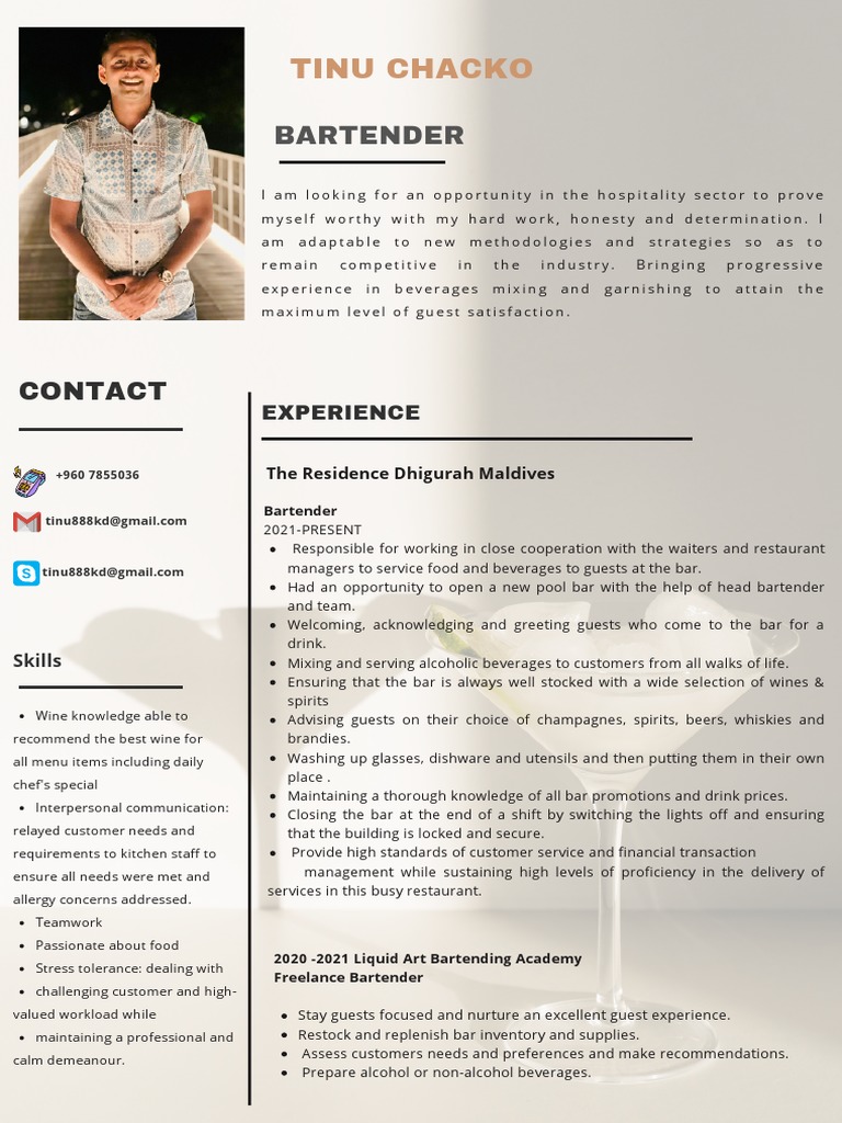 Tinu Resume 23 | PDF | Bartender | Drink