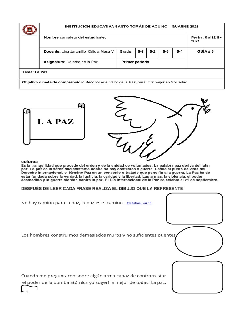 Taller # 3 Cátedra de La Paz 5° La Paz | PDF | Paz | Principios éticos