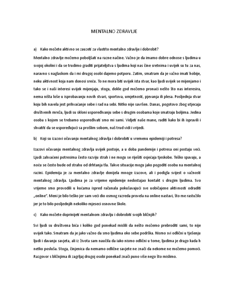 Mentalno Zdravlje | PDF