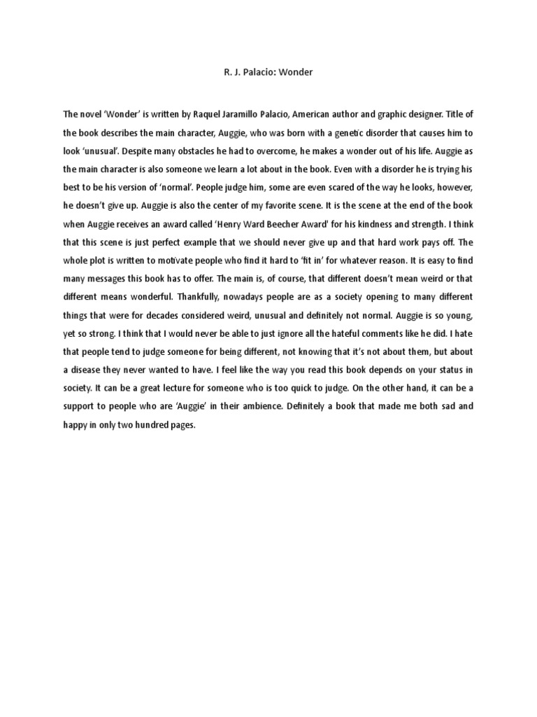 Auggie's Wonder: An Analysis of R.J. Palacio's Novel About Overcoming ...
