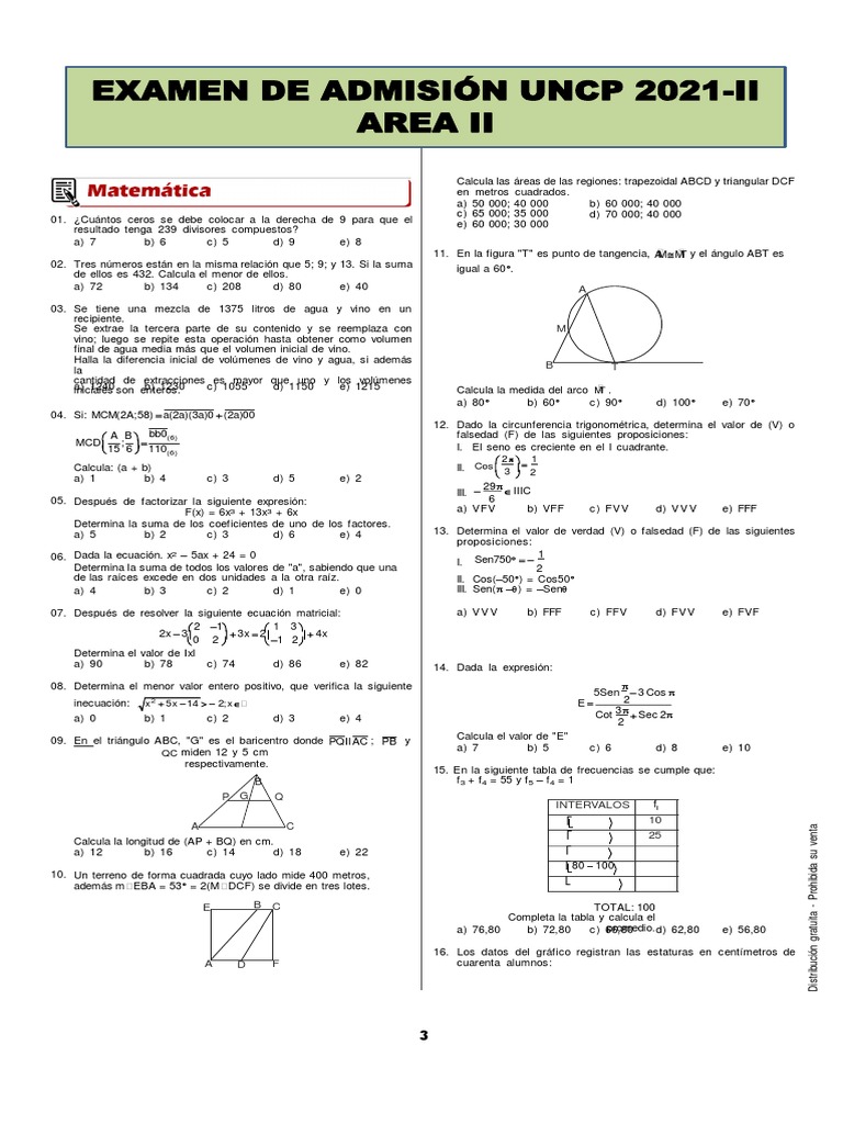 Examen UNCP 2021-2 AREA II PDF | PDF