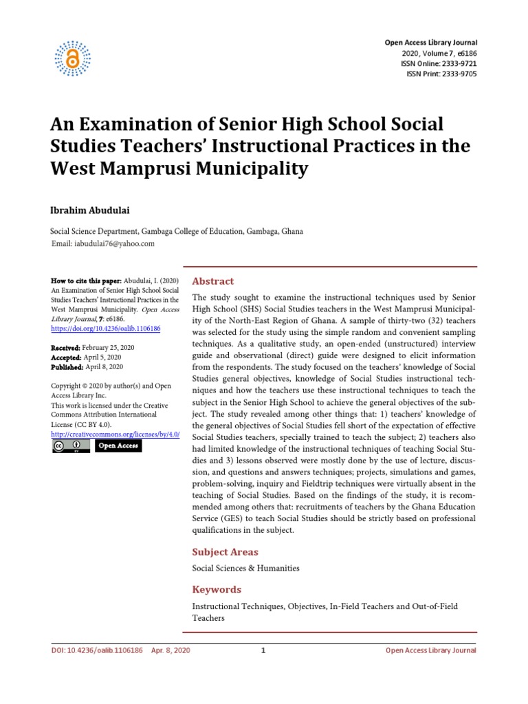 An Examination of Senior High School Social Studie PDF | PDF | Learning ...