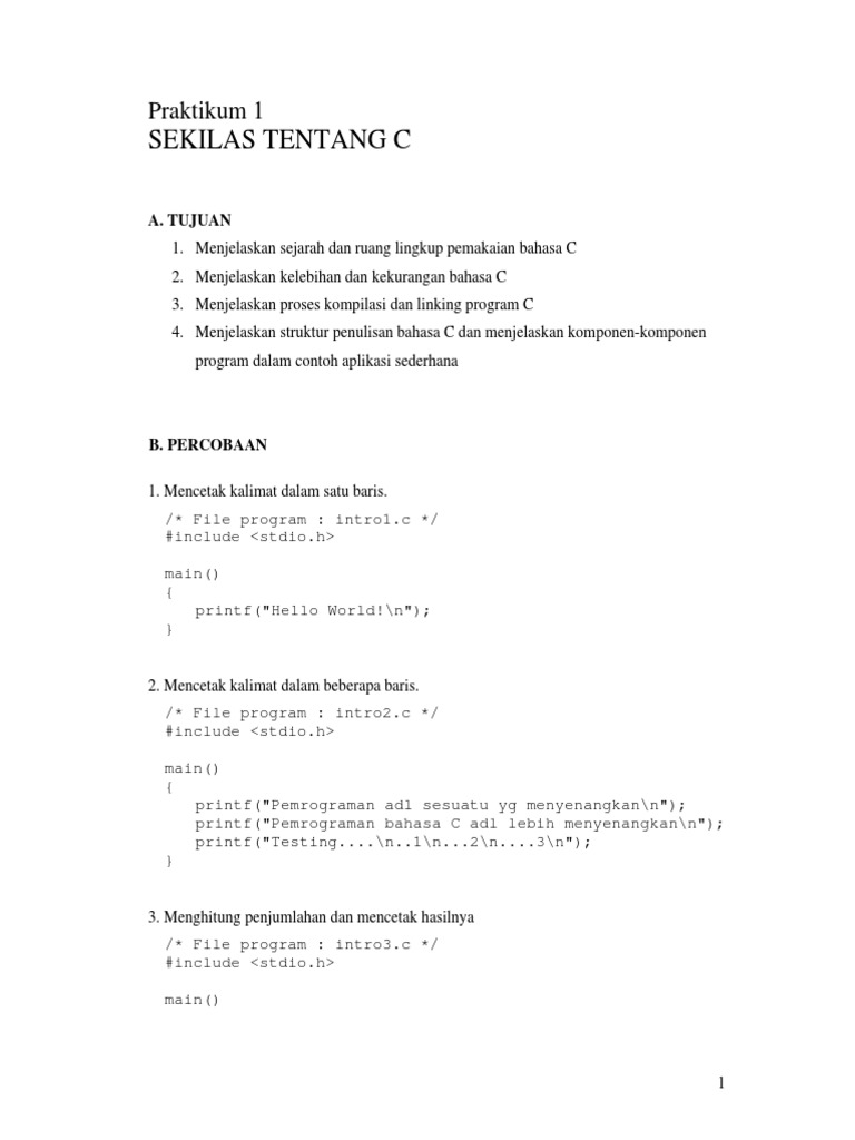 Praktikum1 - Sekilas Tentang C PDF | PDF