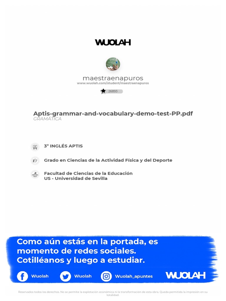 NOTAS Aptis Grammar and Vocabulary Demo Test PP | PDF