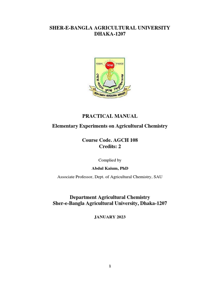 Agricultural Chemistry Practical Manual | PDF | Mole (Unit) | Ph
