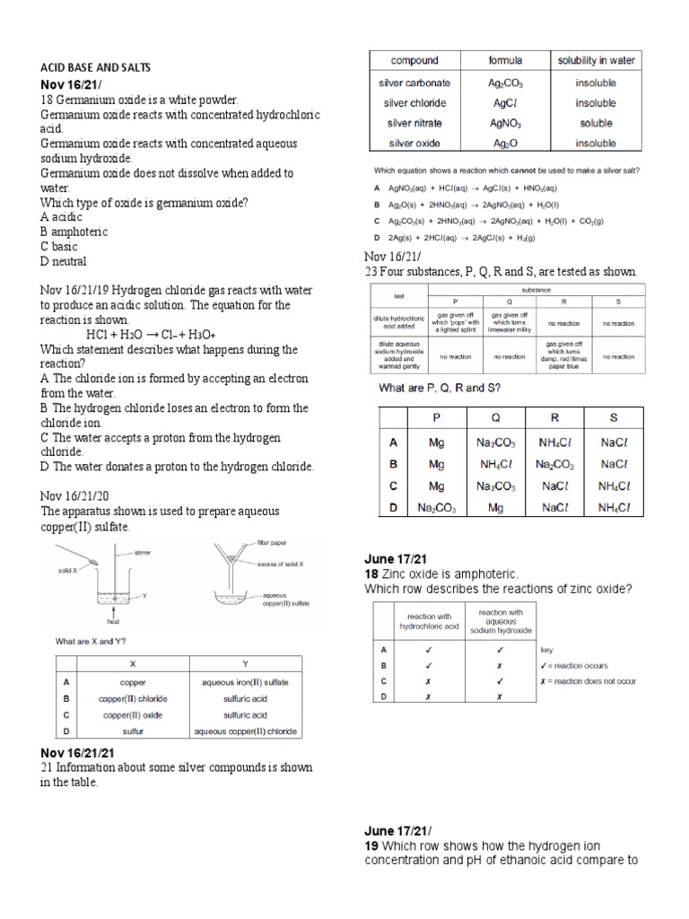 ACID-BASE REACTIONS AND SALTS STUDY GUIDE | PDF | Acid | Chemical Reactions