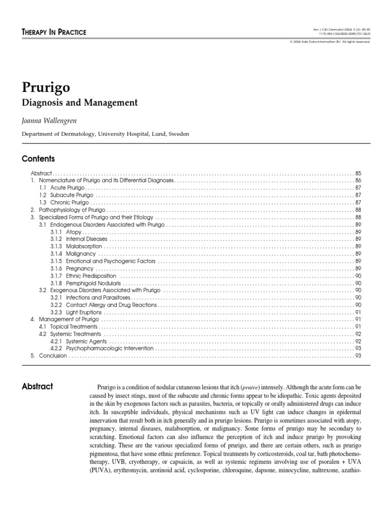Prurigo. Diagnosis and Management. | PDF | Allergy | Dermatitis