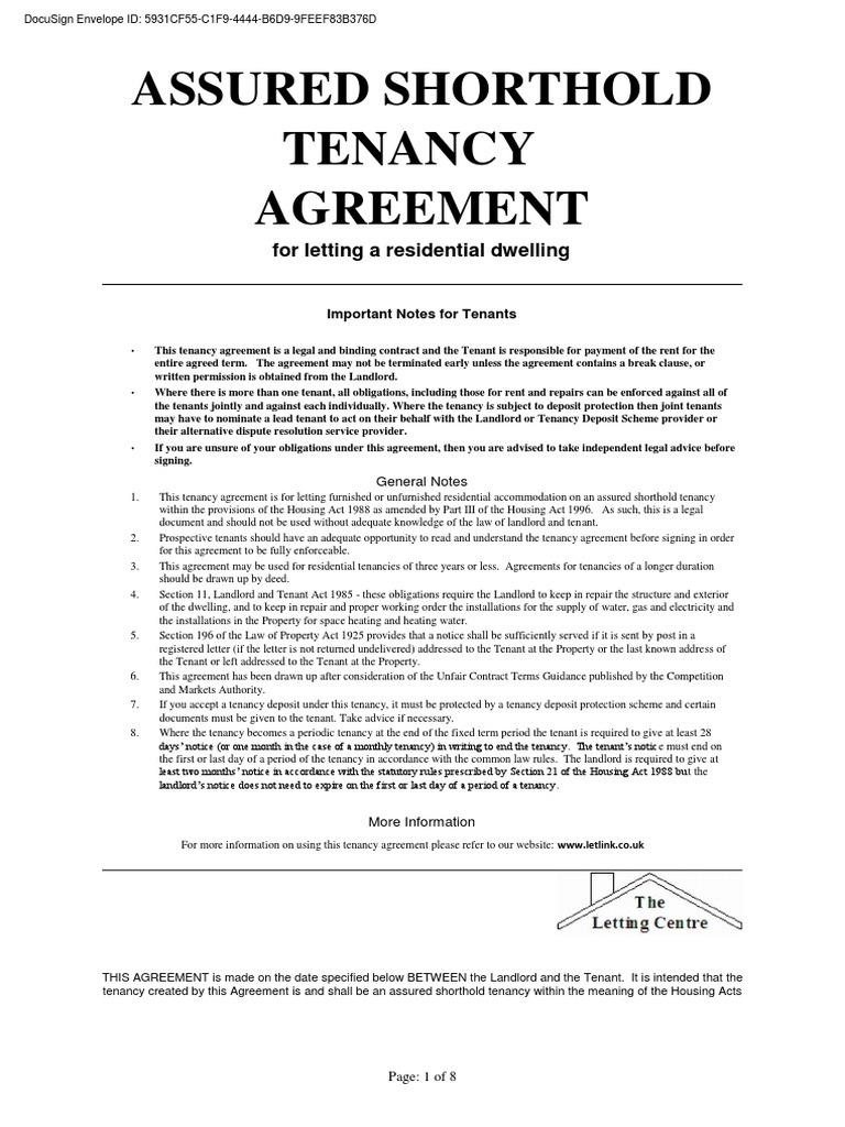Draft-Tenancy-Agreement@.pdf | PDF | Leasehold Estate | Landlord