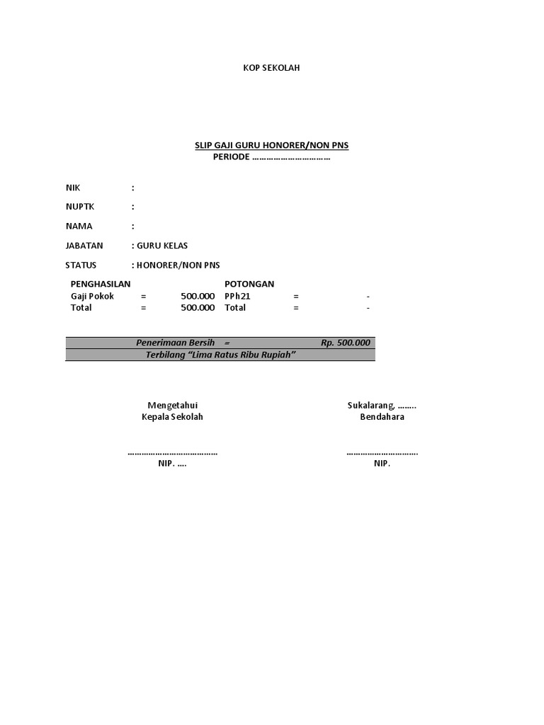 Slip Gaji Guru Honorer 500K | PDF | Karier & Perkembangan