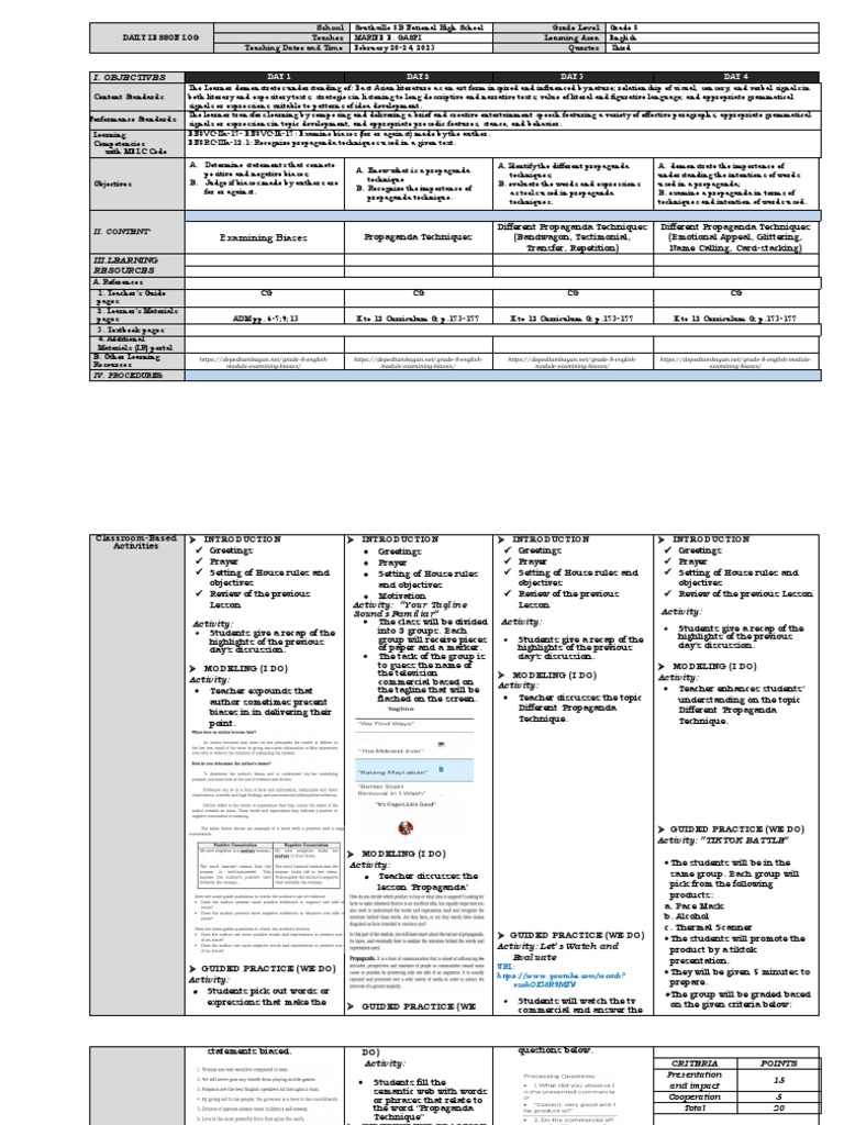 DLL Week2 3RDQ | PDF | Propaganda | Learning