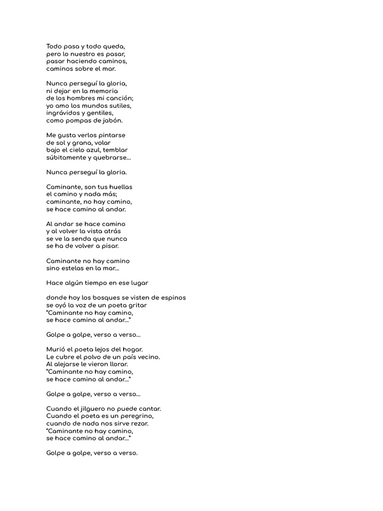 Caminante No Hay Camino (Poema) | PDF | Poesía | Clásicos