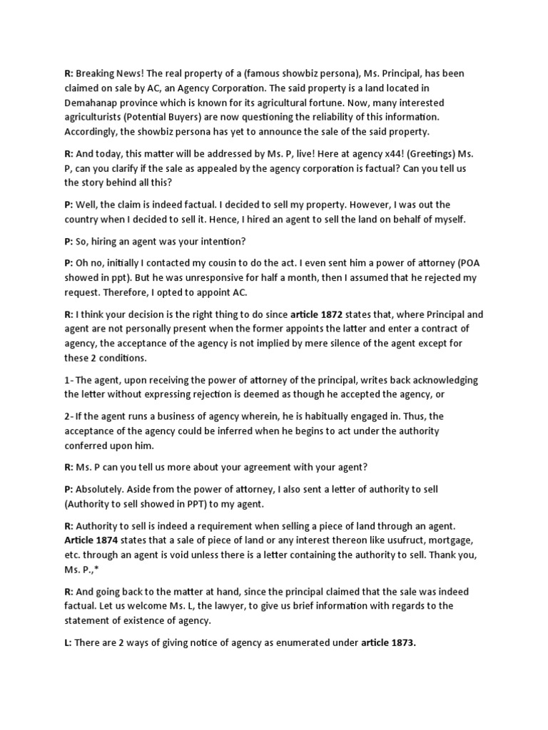 Agency Script | PDF | Power Of Attorney | Business Law