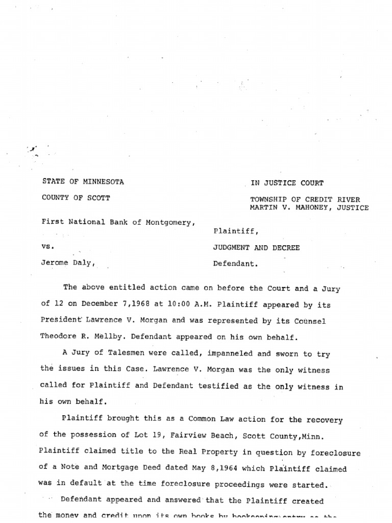 Judgment For Jerome Daly Vs First National Bank of Montgomery | PDF